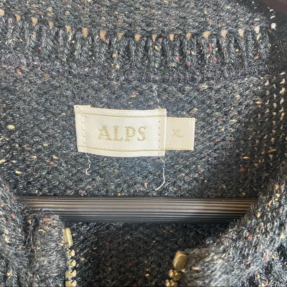 Alps Vintage Zip Up Wool Blend Two Toned Sweater - Gem